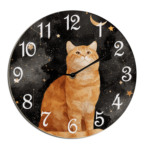 Kurmntregon Moon Star Cat Wall Clock Planetary Universe Wooden Desk ...