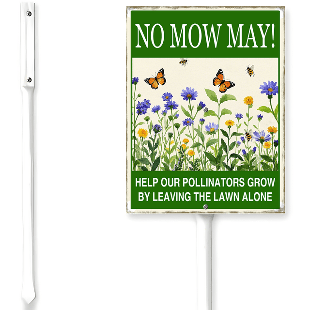 Kurmntregon No Mow May Garden Sign For Yard With Stake Pollinator ...
