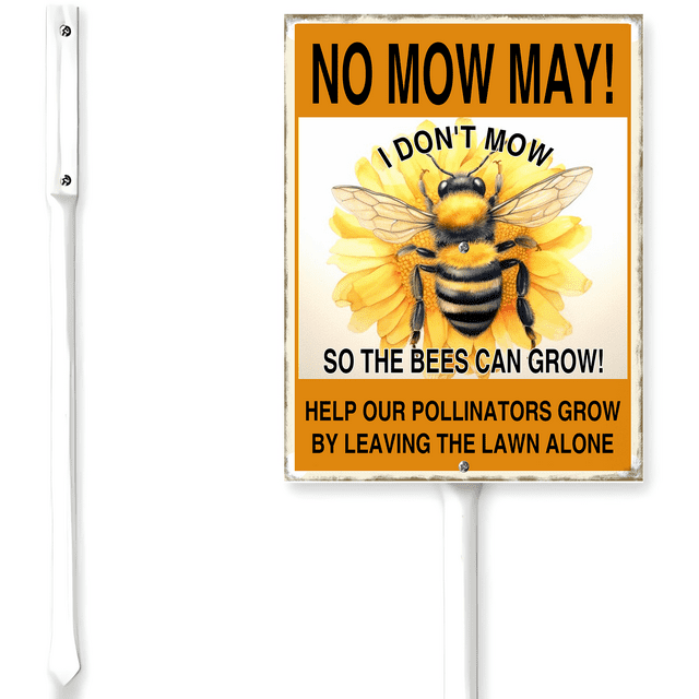 Kurmntregon No Mow May Save Bees Yard Sign With Stake Pollinator ...