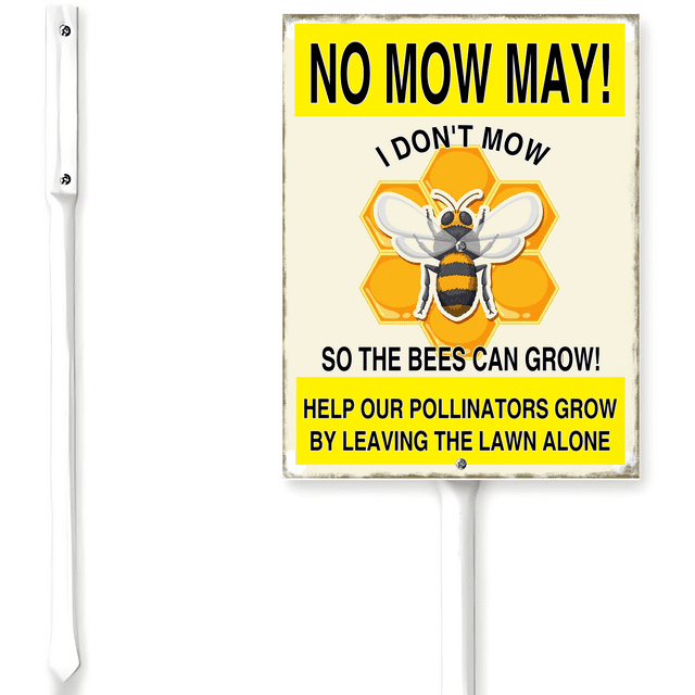 Kurmntregon No Mow May Save Bees Yard Sign With Stake Pollinator ...