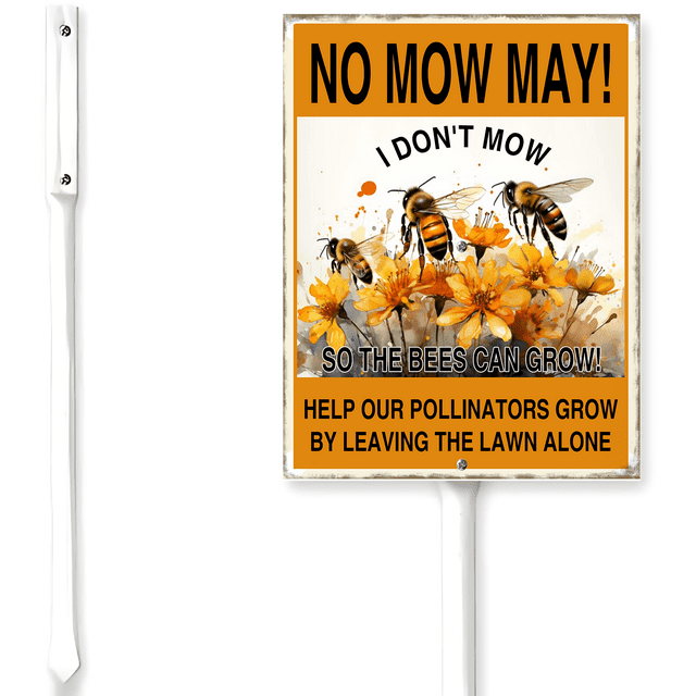 Kurmntregon No Mow May Save Bees Yard Sign With Stake Pollinator ...