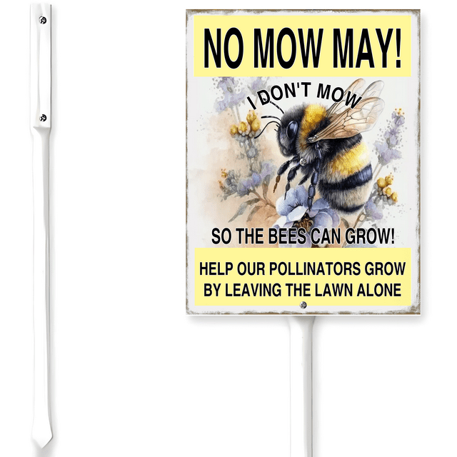 Kurmntregon No Mow May Save Bees Yard Sign With Stake Pollinator ...