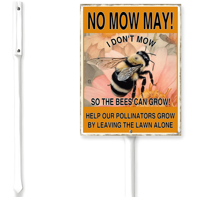 Kurmntregon No Mow May Save Bees Yard Sign With Stake Pollinator ...