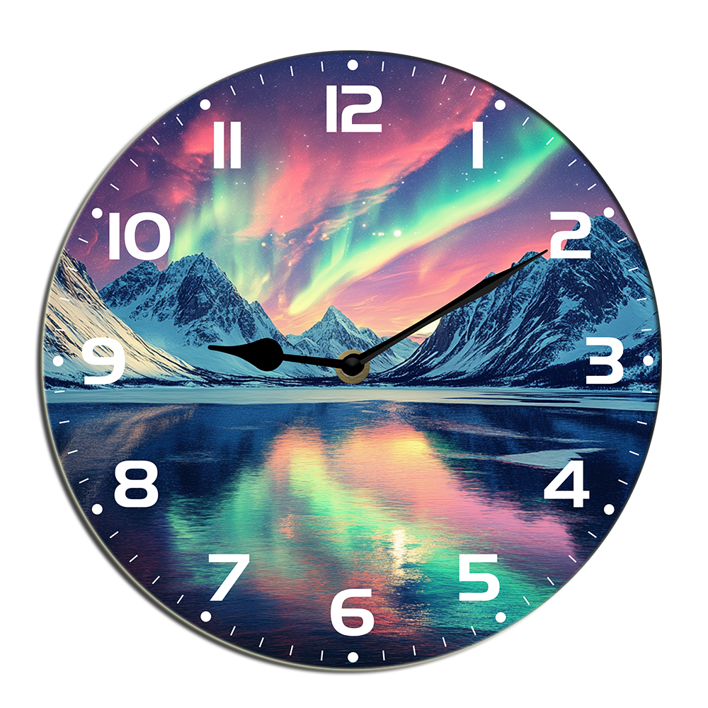 Kurmntregon Northern Lights Wall Clock Aurora Iceland Decorative Wooden ...