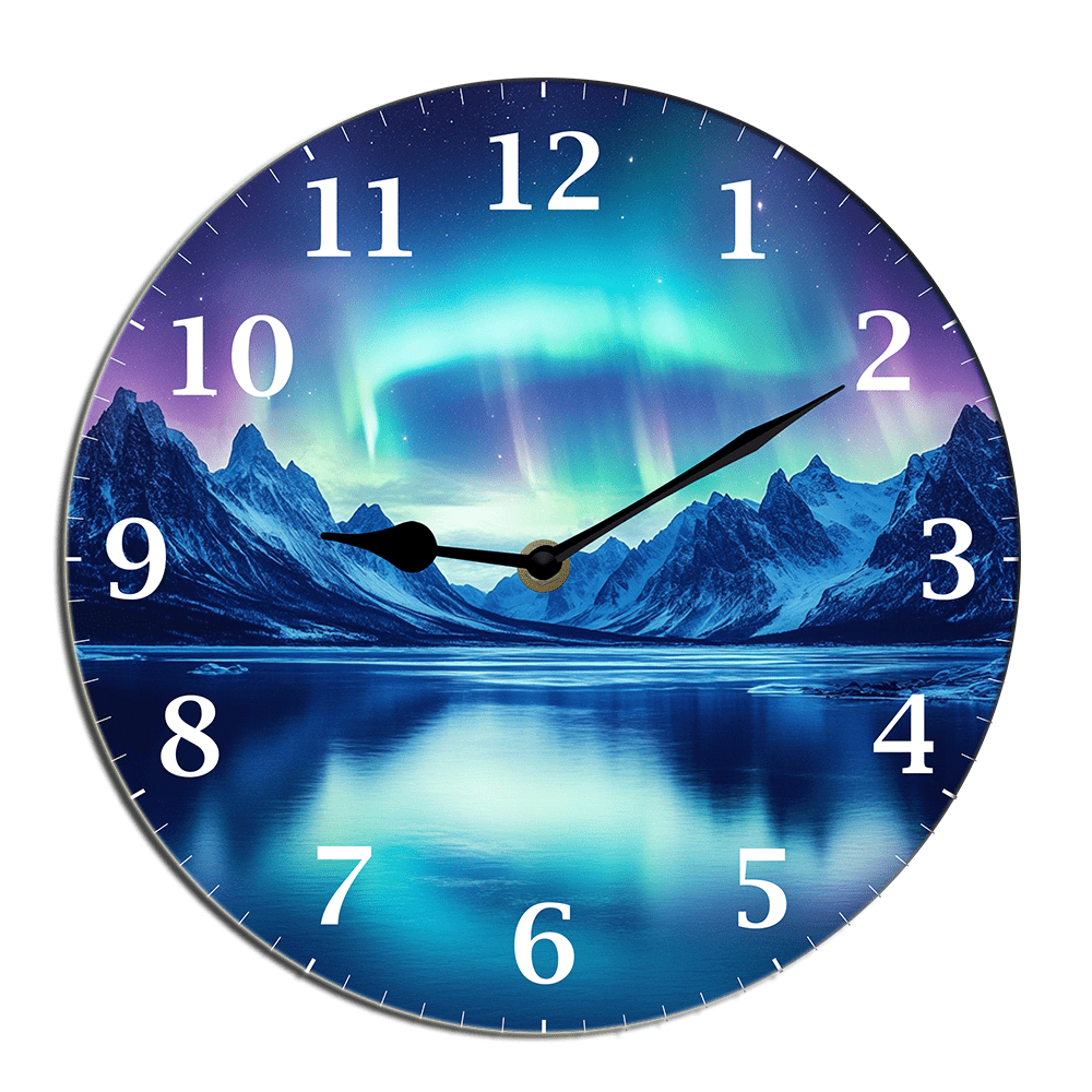 Kurmntregon Northern Lights Wall Clock Aurora Iceland Silent Non ...