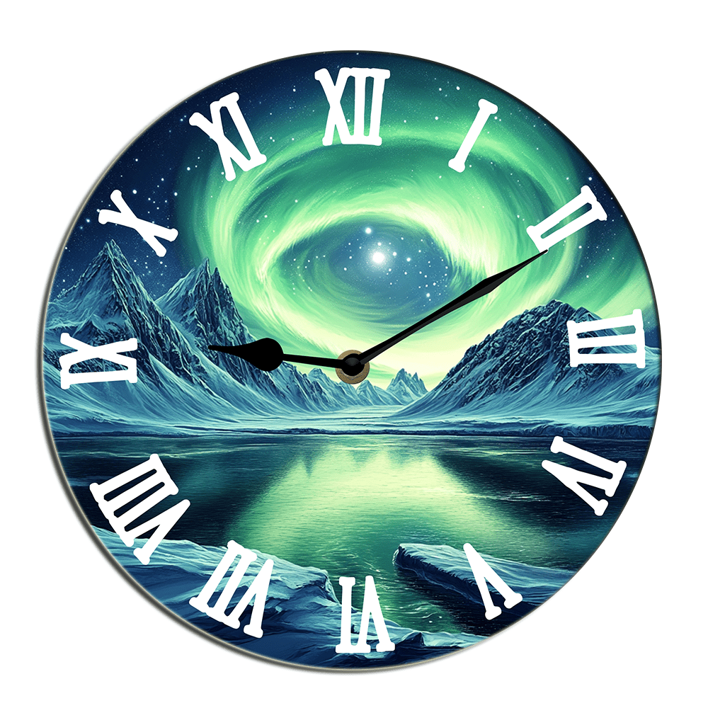 Kurmntregon Northern Lights Wall Clock Aurora Iceland Silent Non ...
