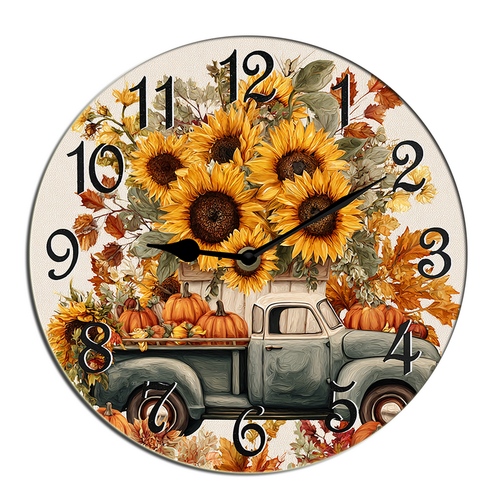Kurmntregon Old Truck Pumpkins Wall Clock Fall Harvest Sunflowers ...