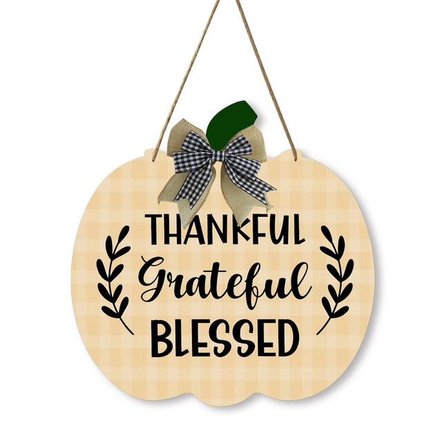 Kurmntregon Pumpkin Sign Thankful Grateful Blessed Wall Decor 12inch ...