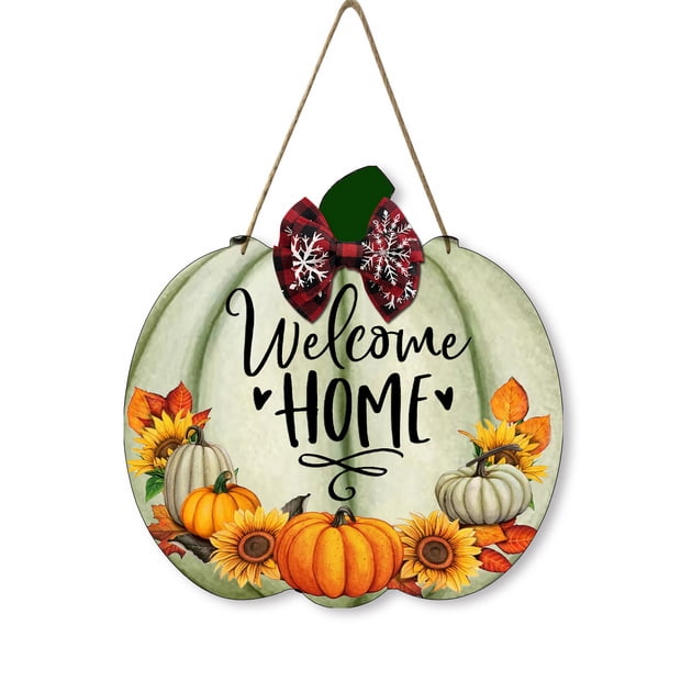 Kurmntregon Pumpkin Welcome Home Door Sign Wooden Decor Thanksgiving ...