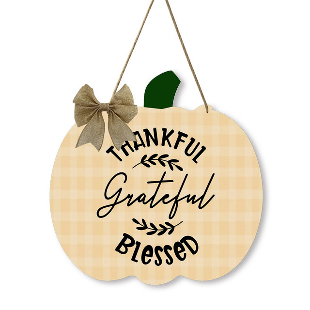 Kurmntregon Pumpkin Wooden Sign Thankful Grateful Blessed Home Decor ...