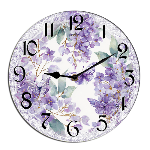 Kurmntregon Purple Butterfly Floral Wall Clock Summer Floral Silent Non ...