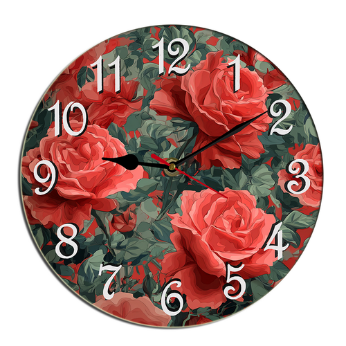 Kurmntregon Red Rose Wall Clock Vintage Spring Floral Wooden Silent Non ...