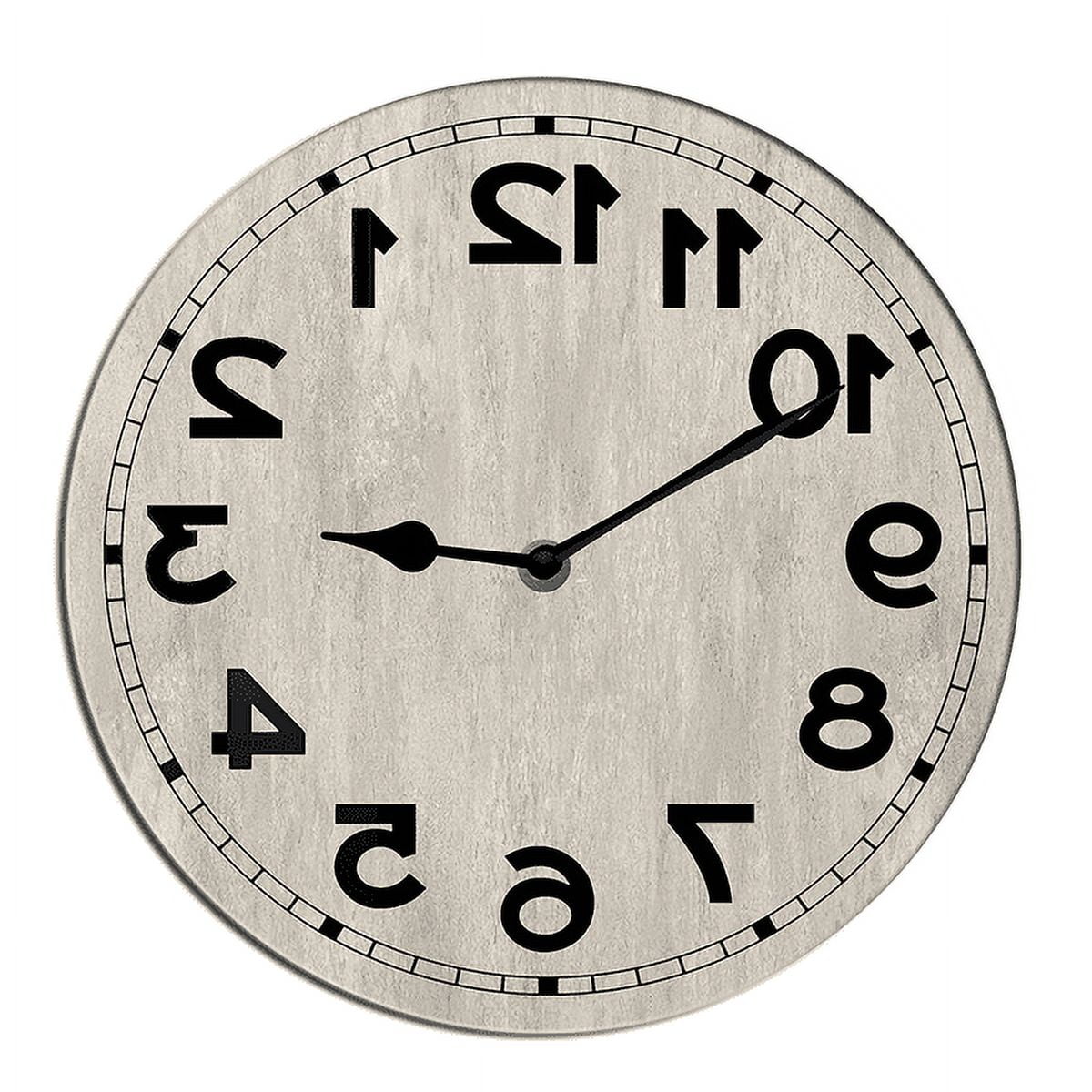Kurmntregon Reverse Wall Clock Run Backwards Wooden Accurate Decorative ...