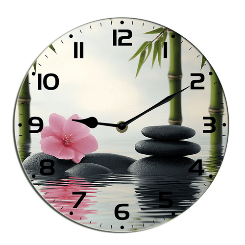 Kurmntregon Rocks And Bamboo Wall Clock Zen Garden Theme Wooden Clock ...