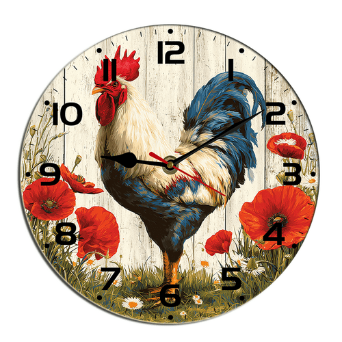 Kurmntregon Rooster Wall Clock Chicken Farm Floral Wooden Clock For ...