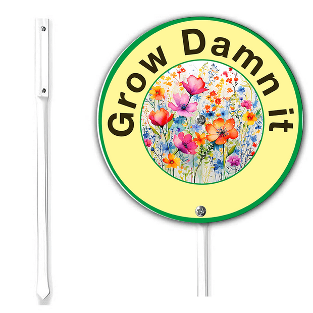 Kurmntregon Round Garden Sign Grow Damn It Sign With Stake Garden ...