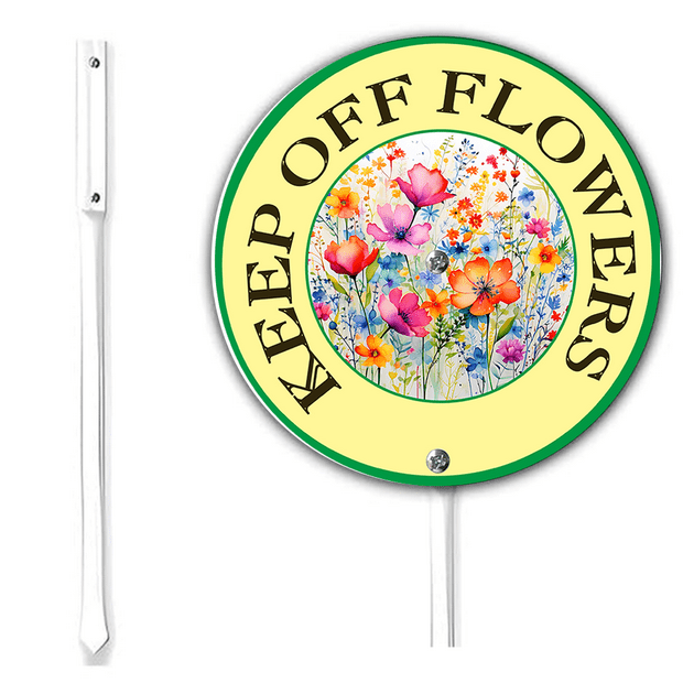 Kurmntregon Round Garden Sign Keep Off Flowers Sign With Stake Garden ...