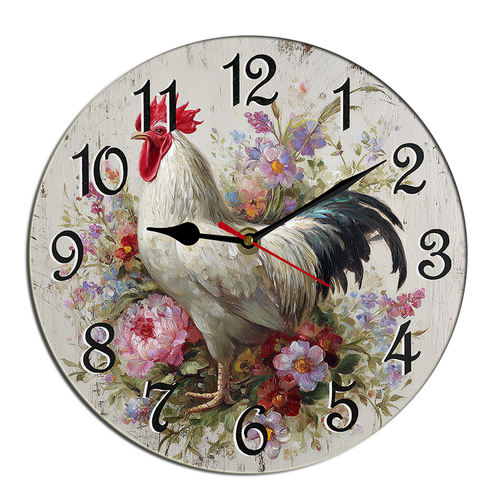 Kurmntregon Rustic Rooster wall clock farm chicken wooden Christmas ...