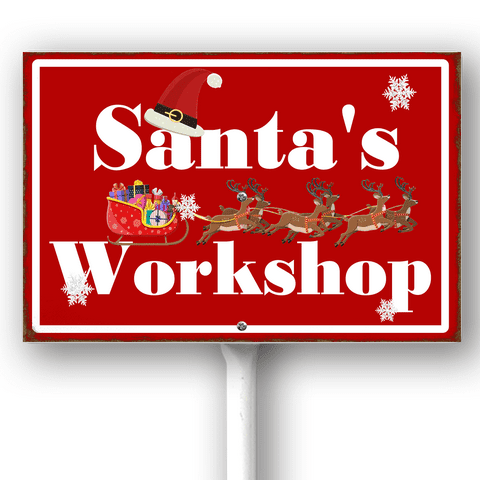 Kurmntregon Santa's Workshop Yard Sign With Stake Christmas Aluminium ...