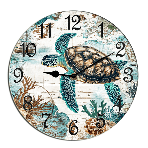 Kurmntregon Sea Turtle Wall Clock Underwater Map Clock Silent Non ...