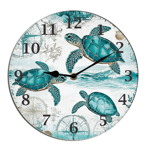 Kurmntregon Sea Turtle Wall Clock Underwater Map Wooden Clock Kitchen ...