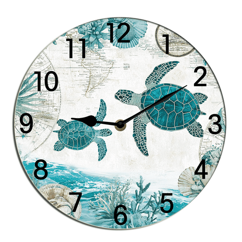 Kurmntregon Sea Turtle Wall Clock Underwater Map Wooden Clock Silent ...