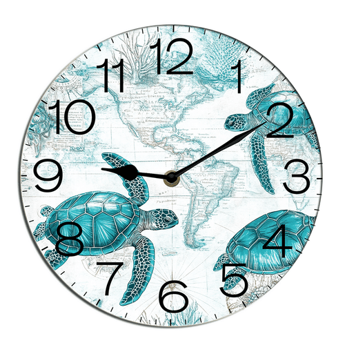 Kurmntregon Sea Turtle Wall Clock Underwater Map Wooden Clock Wooden ...