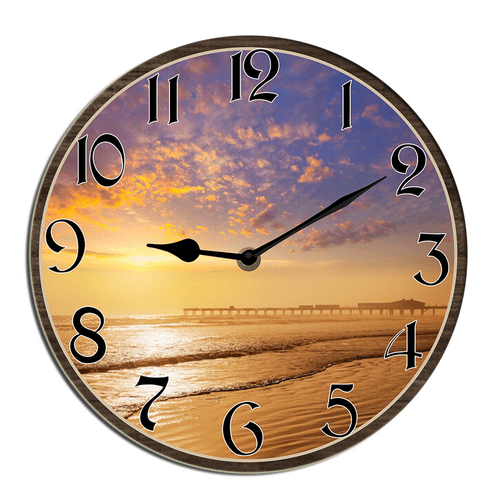 Kurmntregon Seaside Morning Glow Wall Clock Sea Wave Wooden Clock Non ...
