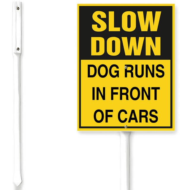 Kurmntregon Slow Down Sign With Stake Dogs Runs In Front Of Cars Slow ...