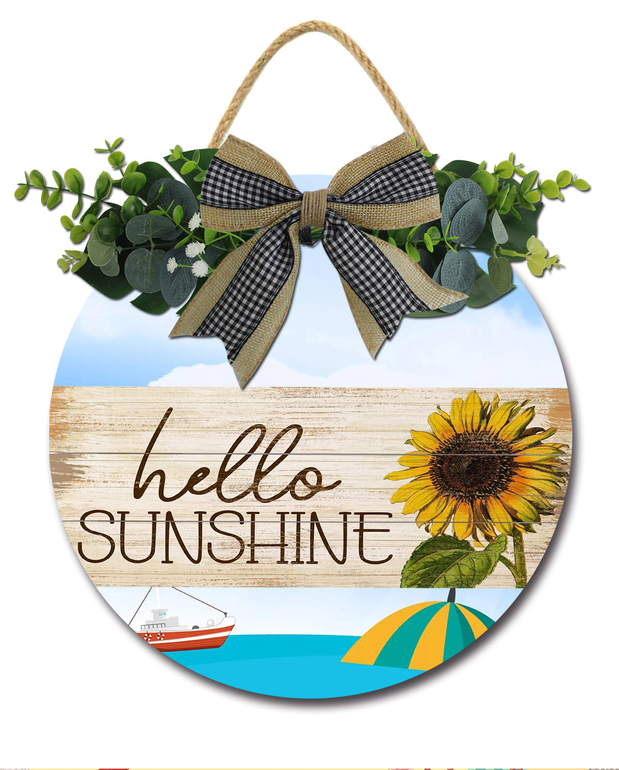 Kurmntregon Sunflower Wreaths For Front Door Hello Summer Banner Sign ...