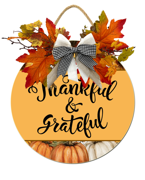 Kurmntregon Thankful Greatful Front Door Sign Thanksgiving Door Decor ...