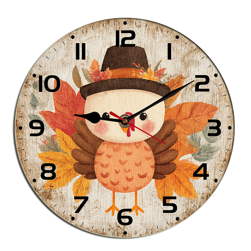 Kurmntregon Thanksgiving Turkey Wall Clock Fall Autumn Leaves Wooden ...
