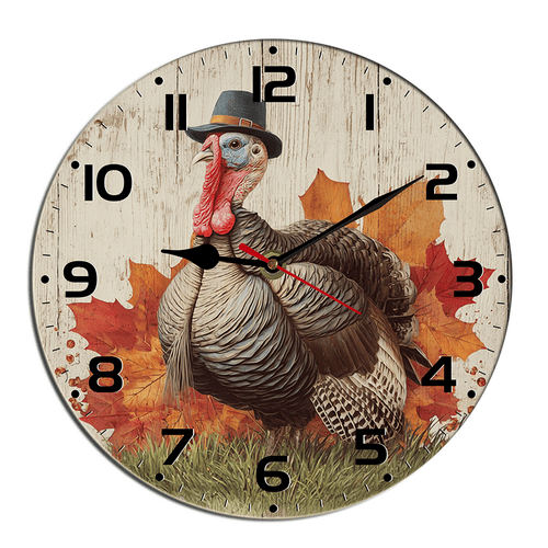 Kurmntregon Thanksgiving Turkey Wall Clock Gobble Fall Gobble Harvest ...