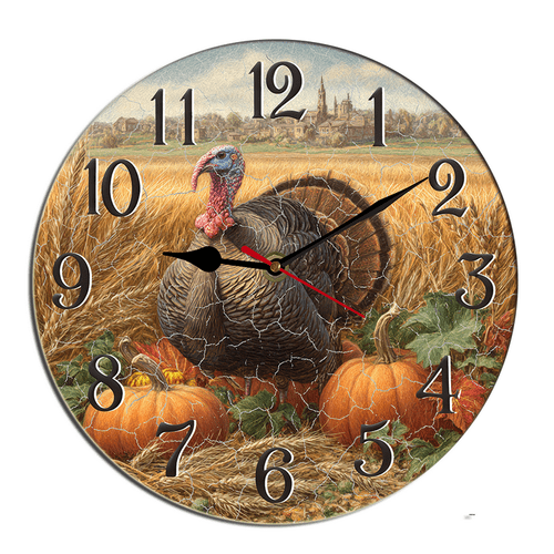 Kurmntregon Thanksgiving Wall Clock Fall Turkey Pumpkin Autumn Silent ...