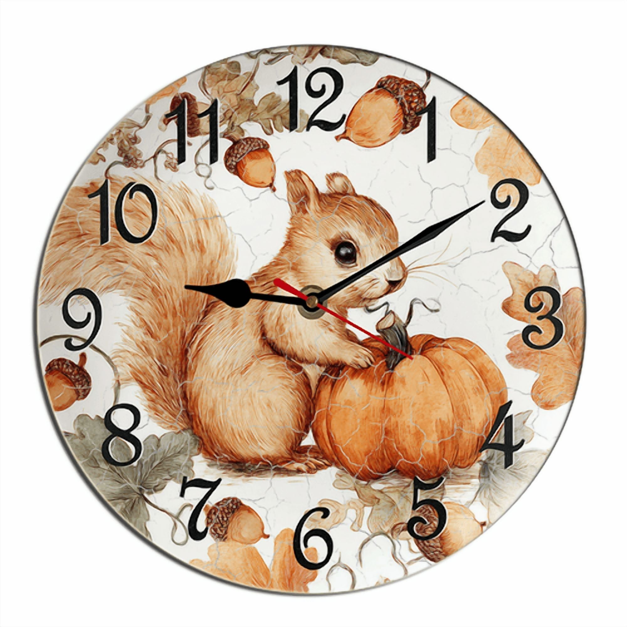 Kurmntregon Thanksgiving Wall Clock Squirrel Pumpkin Fall Autumn Wooden ...
