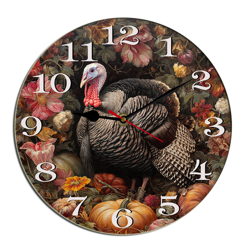 Kurmntregon Thanksgiving Wall Clock Vintage Turkey Maple Leaf Pumpkin ...