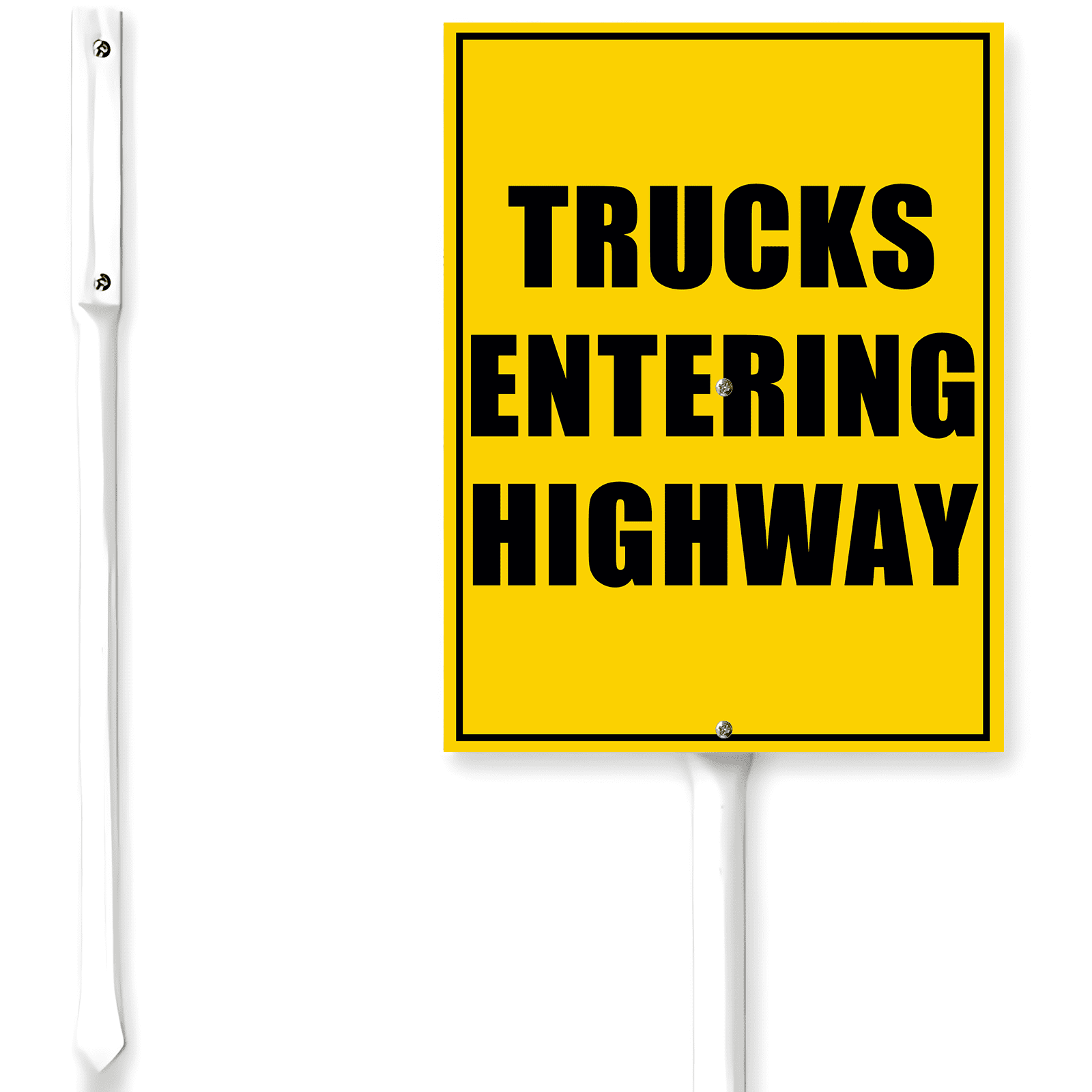 Kurmntregon Trucks Entering Highway Sign With Stake Slow Down Sign For ...
