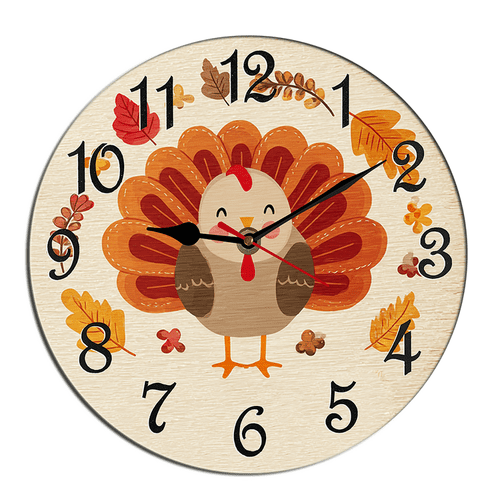 Kurmntregon Turkey Wall Clock Thanksgiving Day Fall Autumn Leaves ...