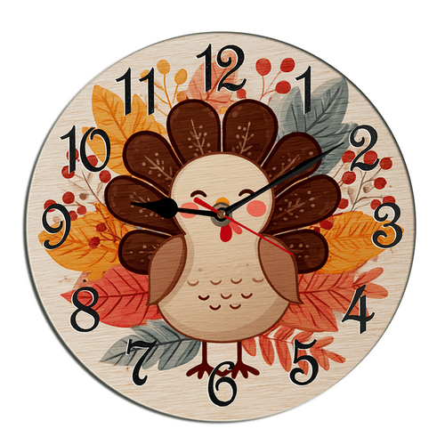 Kurmntregon Turkey Wall Clock Thanksgiving Day Fall Autumn Leaves ...