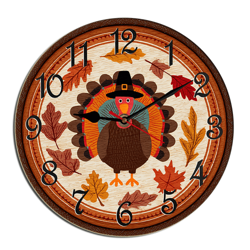 Kurmntregon Turkey Wall Clock Thanksgiving Day Fall Autumn Leaves ...