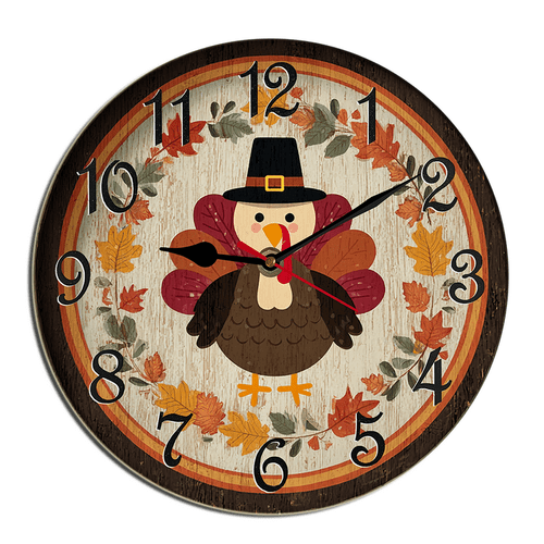 Kurmntregon Turkey Wall Clock Thanksgiving Day Fall Autumn Leaves ...