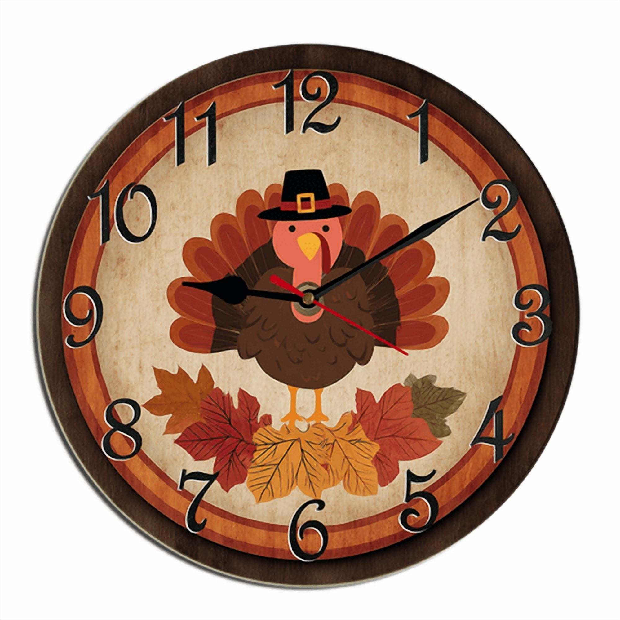 Kurmntregon Turkey Wall Clock Thanksgiving Day Fall Autumn Leaves ...