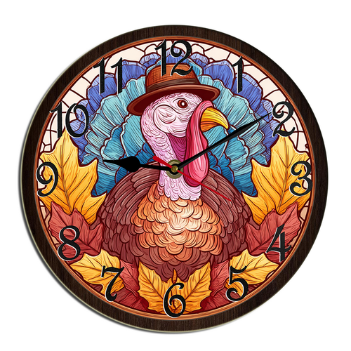 Kurmntregon Turkey Wall Clock Thanksgiving Day Fall Autumn Leaves ...