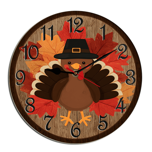 Kurmntregon Turkey Wall Clock Thanksgiving Day Fall Autumn Leaves ...