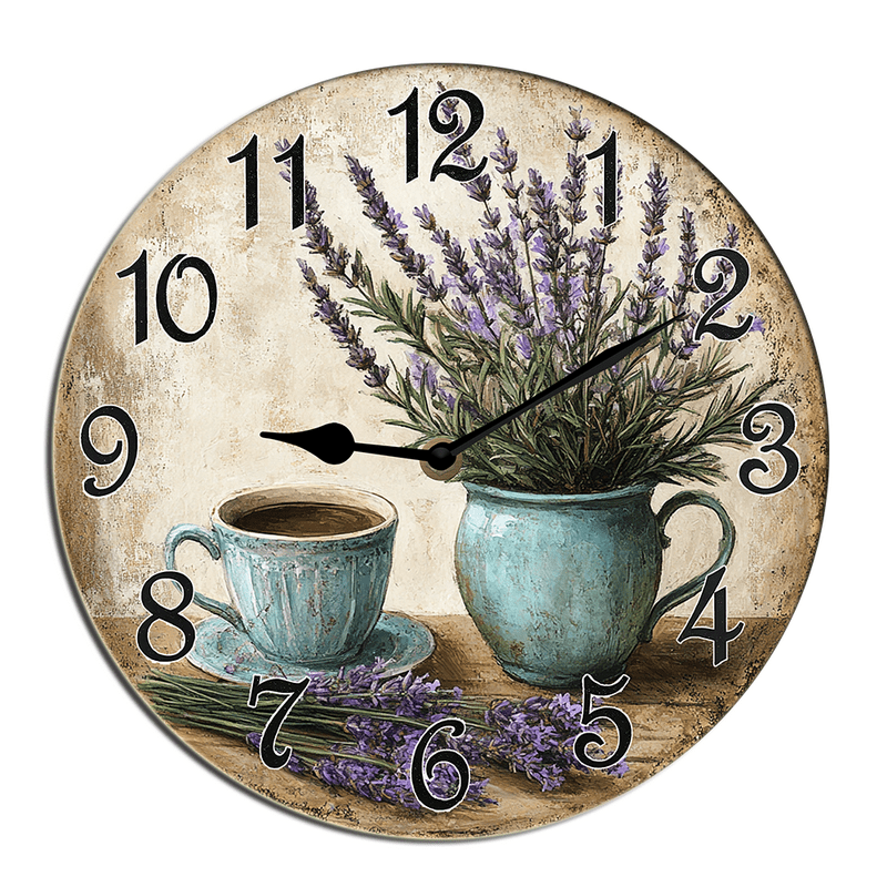 Kurmntregon Vintage Coffee Lavender Wall Clock Floral Cafe Silent Non ...