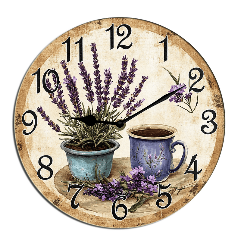 Kurmntregon Vintage Coffee Lavender Wall Clock Floral Cafe Silent Non ...