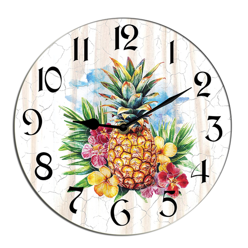 Kurmntregon Vintage Pineapple Wall Clock Summer Fruits Floral Battery ...