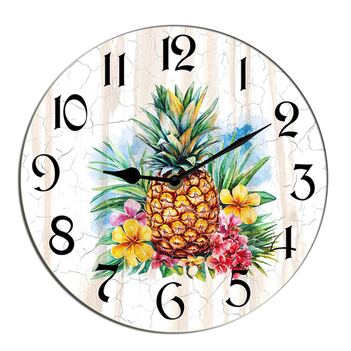 Kurmntregon Vintage Pineapple Wall Clock Summer Fruits Floral Non ...