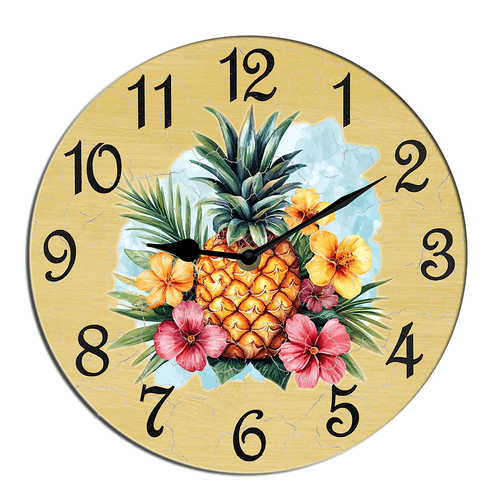 Kurmntregon Vintage Pineapple Wall Clock Summer Fruits Floral Wooden ...
