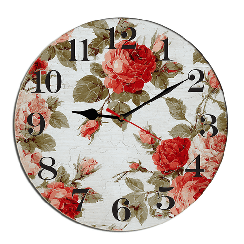 Kurmntregon Vintage Rose Wall Clock Spring Summer Floral Wooden Silent ...